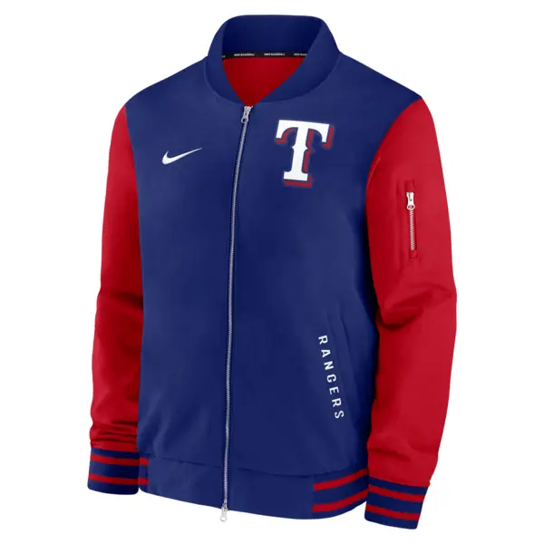 Nike Texas Rangers Authentic Collection Dugout Full-zip Bomber Jacket - Blue