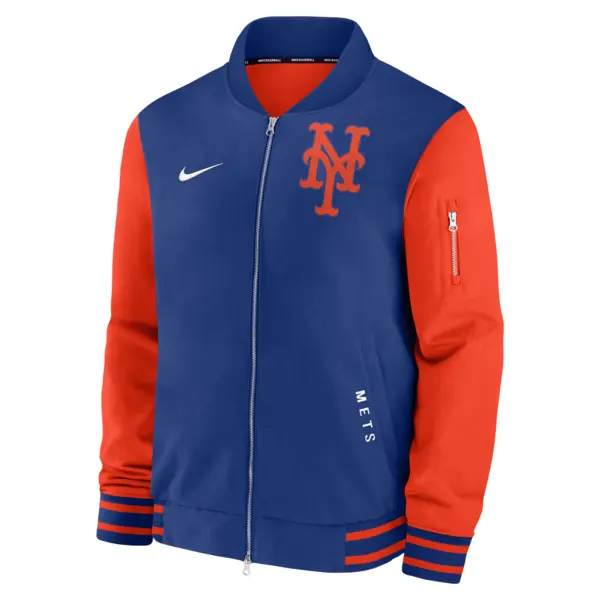 Nike Mlb New York Mets Authentic Collection Dugout Full-zip Bomber Jacket - Blue