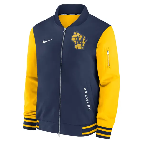 Nike Milwaukee Brewers Authentic Collection Dugout Mlb Full-zip Bomber Jacket - Blue