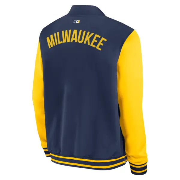Nike Milwaukee Brewers Authentic Collection Dugout Mlb Full-zip Bomber Jacket - Blue
