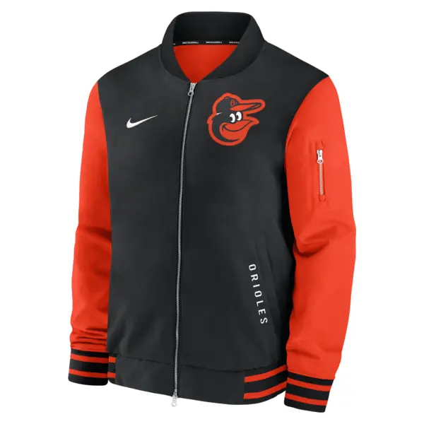 Nike Baltimore Orioles Authentic Collection Dugout Mlb Full-zip Bomber Jacket - Black
