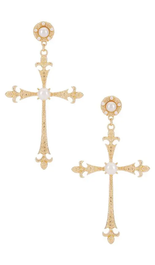 8 Other Reasons Grace Drop Cross Earrings - Gold