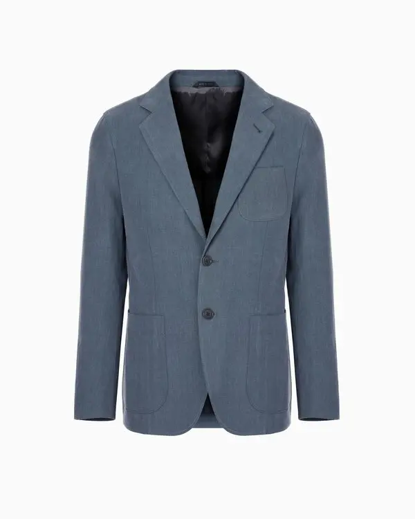 Emporio Armani Upton Line Single-breasted Jacket In Linen Canvas - Grey