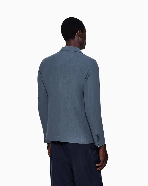Emporio Armani Upton Line Single-breasted Jacket In Linen Canvas - Grey