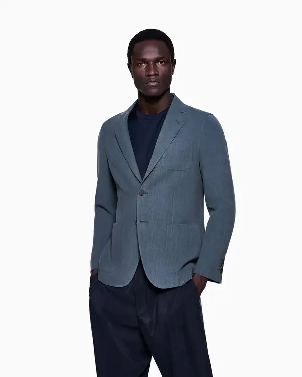 Emporio Armani Upton Line Single-breasted Jacket In Linen Canvas - Grey