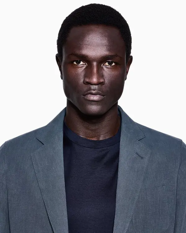 Emporio Armani Upton Line Single-breasted Jacket In Linen Canvas - Grey