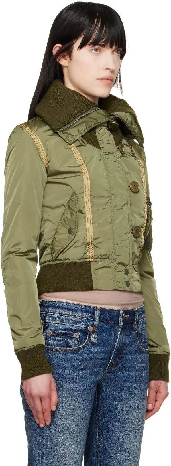 R13 High Neck Shrunken N2b Bomber Jacket Olive Editorialist