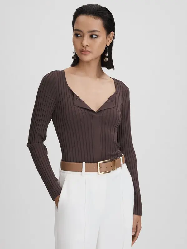 REISS Monica Ribbed Top