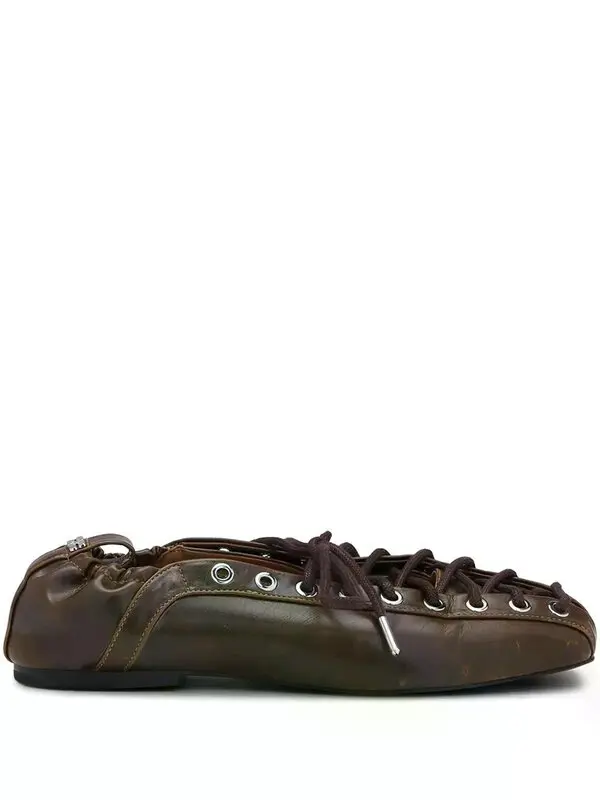 GANNI Lace-up Ballerina Shoes - Brown