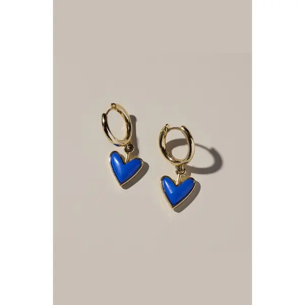 NICKEL & SUEDE Sweetheart Huggie Earrings - Blue Stone / Gold Metal