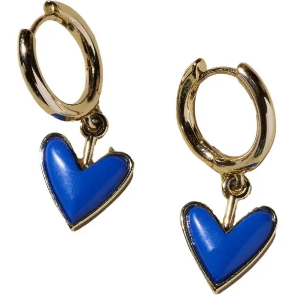 NICKEL & SUEDE Sweetheart Huggie Earrings - Blue Stone / Gold Metal
