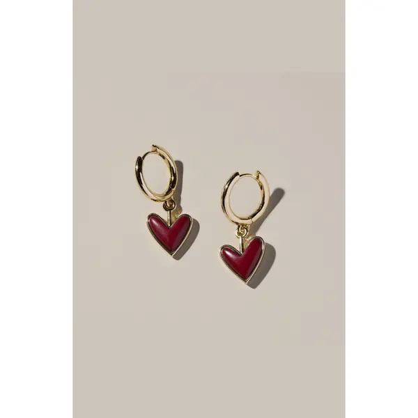 NICKEL & SUEDE Sweetheart Huggie Earrings - Maroon Stone / Gold Metal