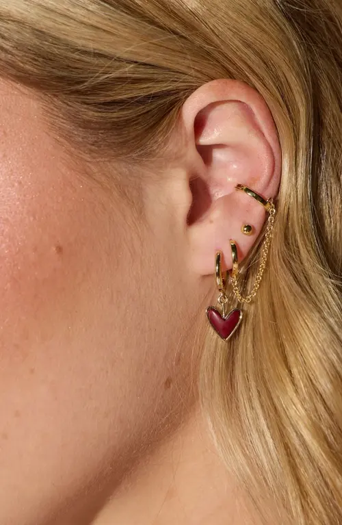 NICKEL & SUEDE Sweetheart Huggie Earrings - Maroon Stone / Gold Metal