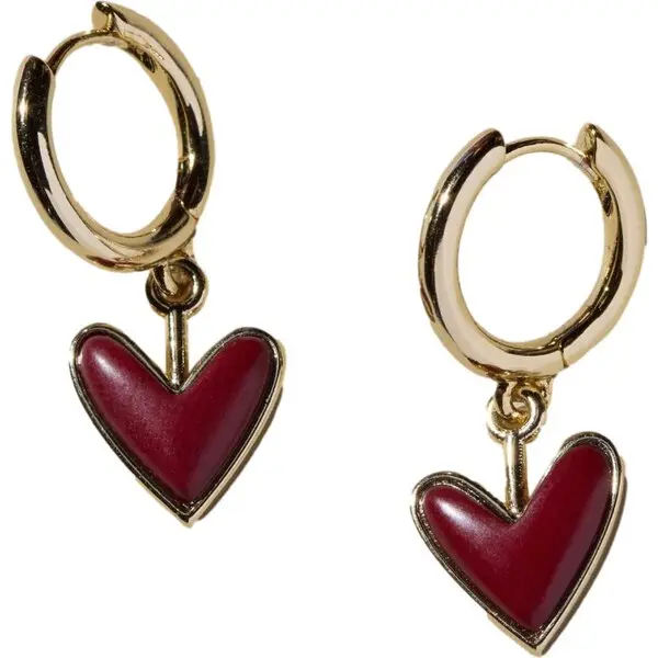NICKEL & SUEDE Sweetheart Huggie Earrings - Maroon Stone / Gold Metal