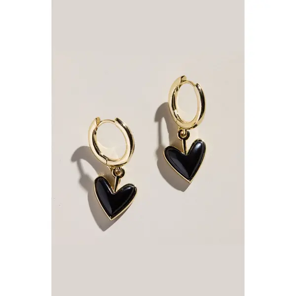 NICKEL & SUEDE Sweetheart Huggie Earrings - Onyx/gold Metal