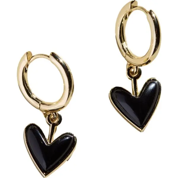 NICKEL & SUEDE Sweetheart Huggie Earrings - Onyx/gold Metal