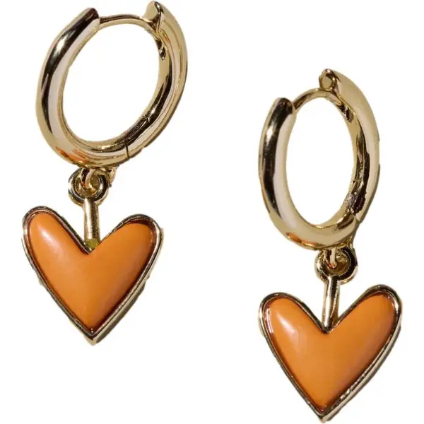 NICKEL & SUEDE Sweetheart Huggie Earrings - Orange Stone / Gold Metal