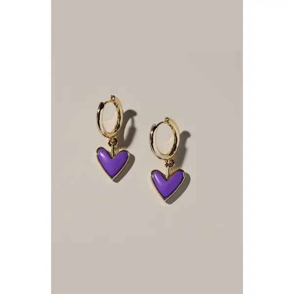NICKEL & SUEDE Sweetheart Huggie Earrings - Purple Stone / Gold Metal