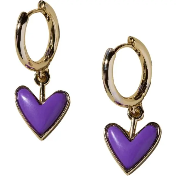 NICKEL & SUEDE Sweetheart Huggie Earrings - Purple Stone / Gold Metal