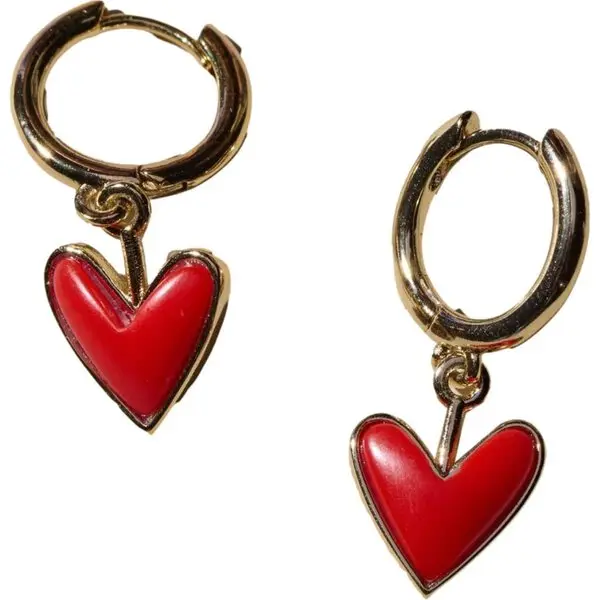 NICKEL & SUEDE Sweetheart Huggie Earrings - Red Coral /gold Metal