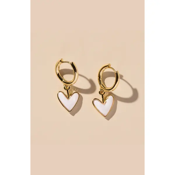 NICKEL & SUEDE Sweetheart Huggie Earrings - White Agate /gold Metal