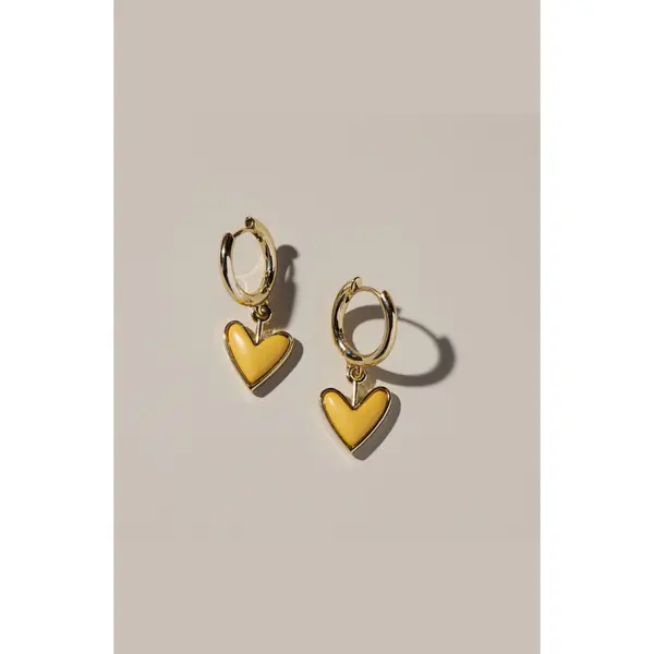 NICKEL & SUEDE Sweetheart Huggie Earrings - Yellow Stone / Gold Metal