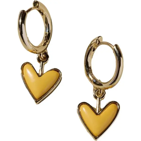 NICKEL & SUEDE Sweetheart Huggie Earrings - Yellow Stone / Gold Metal