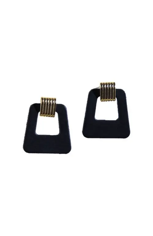 NICKEL & SUEDE Avery Leather Earrings - Black/gold