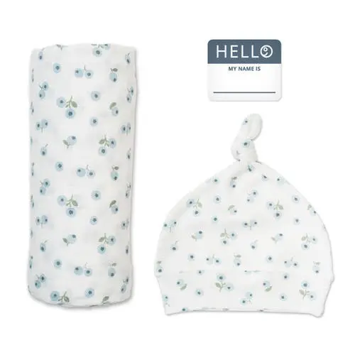 LULUJO Hello World Hat & Swaddle Set - Blueberries