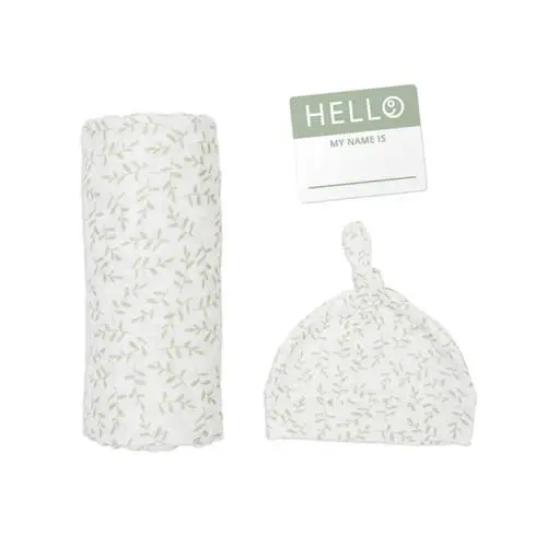 LULUJO Hello World Hat & Swaddle Set - Greenery