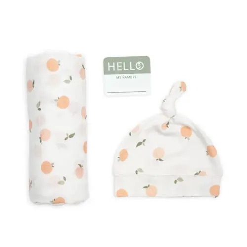 LULUJO Hello World Hat & Swaddle Set - Peaches
