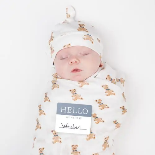 LULUJO Hello World Hat & Swaddle Set - Vintage Teddy