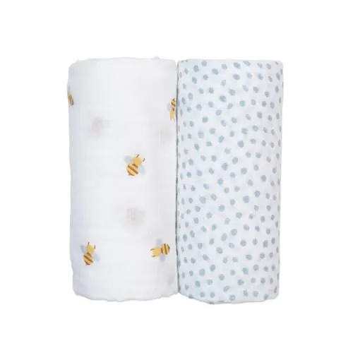 LULUJO Cotton Muslin Swaddles 2 Pack - Bees/dots