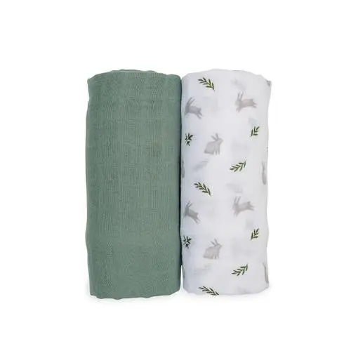 LULUJO Cotton Muslin Swaddles 2 Pack - Bunnies/fern
