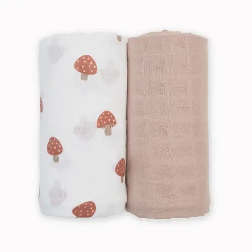 LULUJO Cotton Muslin Swaddles 2 Pack - Mushroom/sand