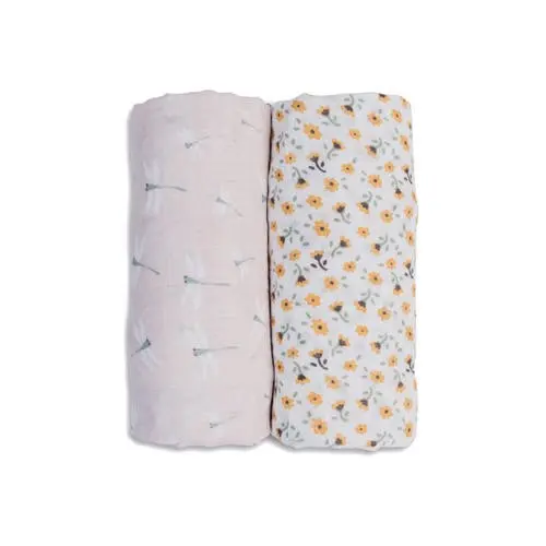 LULUJO Cotton Muslin Swaddles 2 Pack - Vintage Floral/dragonfly