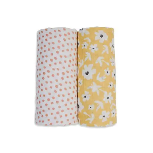 LULUJO Cotton Muslin Swaddles 2 Pack - Wildflowers/dots