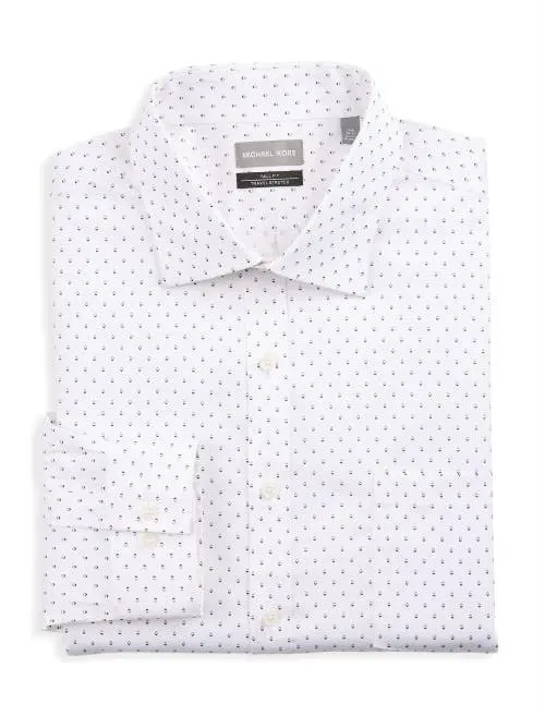 Michael Kors Big & Tall Non-iron Geometric Print Dress Shirt - White