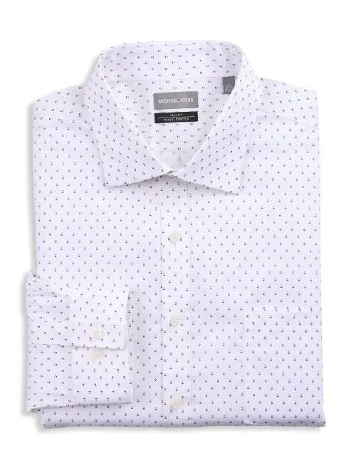 Michael Kors Big & Tall Non-iron Geometric Print Dress Shirt - White