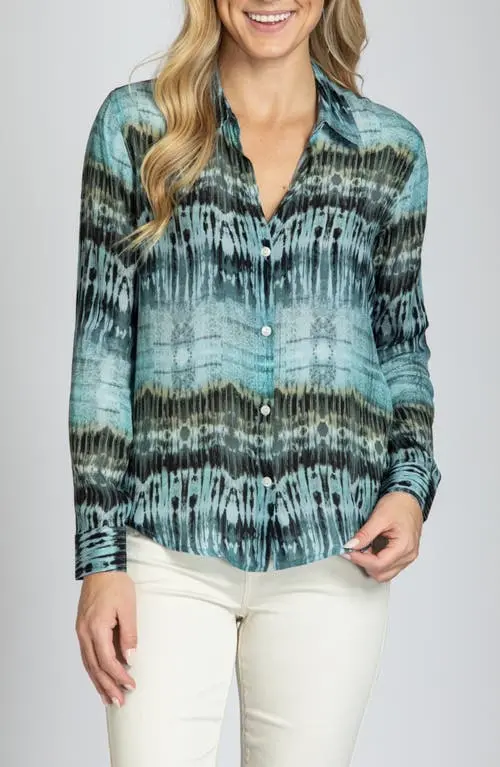 APNY Abstract Print Roll Tab Sleeve Button-up Shirt - Bright Blue Multi