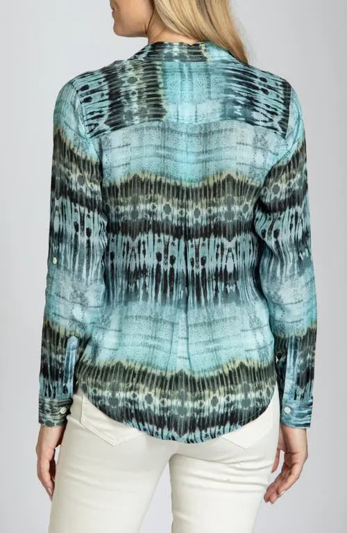 APNY Abstract Print Roll Tab Sleeve Button-up Shirt - Bright Blue Multi