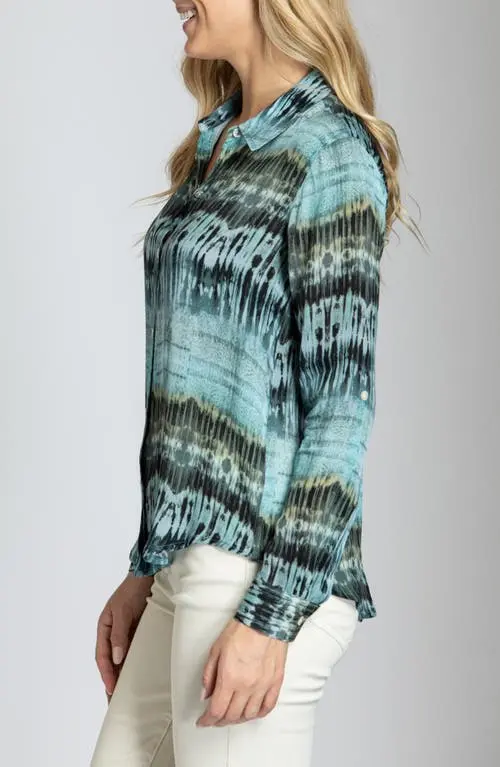 APNY Abstract Print Roll Tab Sleeve Button-up Shirt - Bright Blue Multi