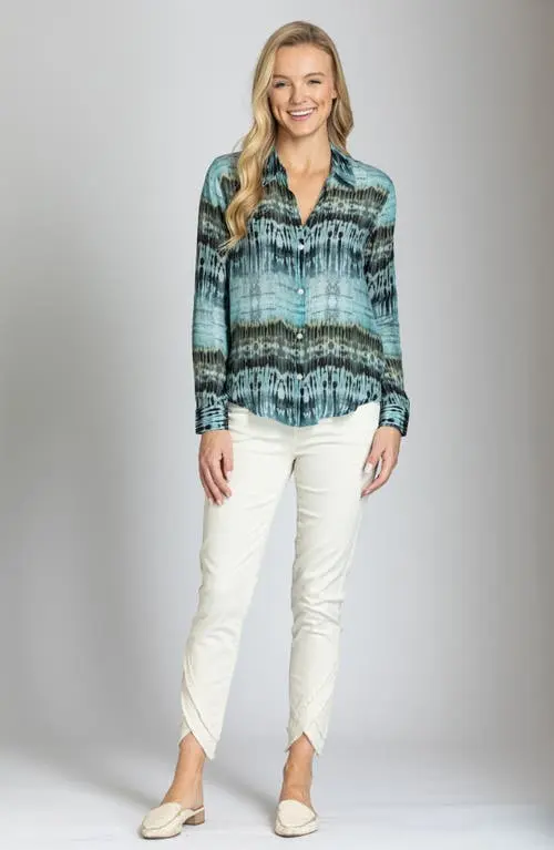 APNY Abstract Print Roll Tab Sleeve Button-up Shirt - Bright Blue Multi