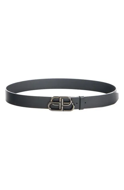 Balenciaga Bb Large Logo Buckle Leather Belt - Black