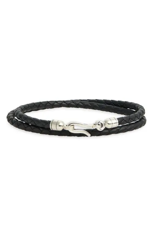 Caputo & Co Braided Leather Double Wrap Bracelet - Black