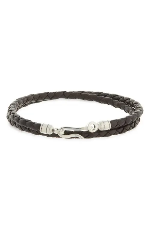 Caputo & Co Braided Leather Double Wrap Bracelet - Dark Brown