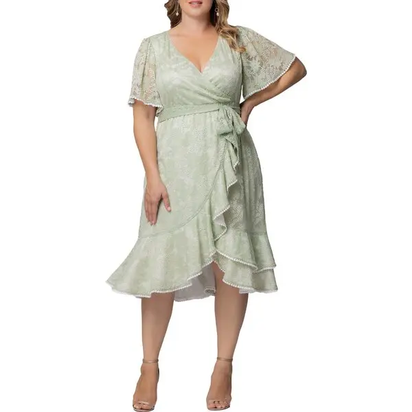 KIYONNA Palermo Lace Faux Wrap Dress - Sage