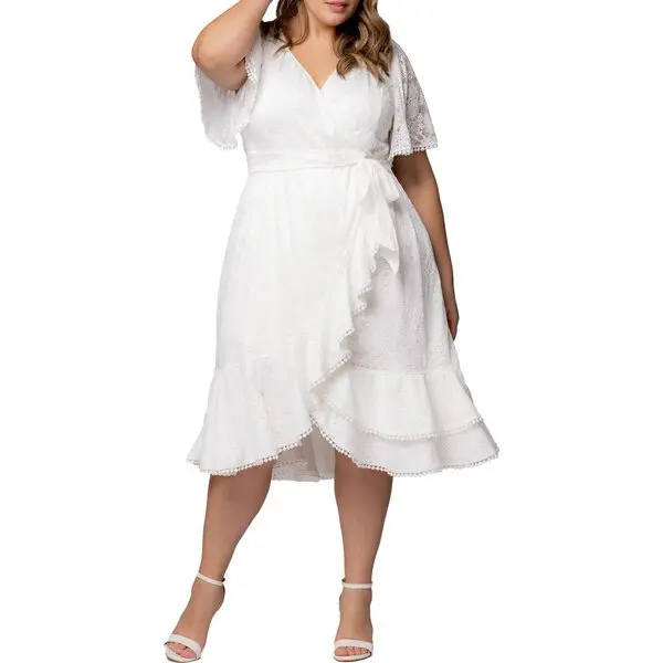 KIYONNA Palermo Lace Faux Wrap Dress - White