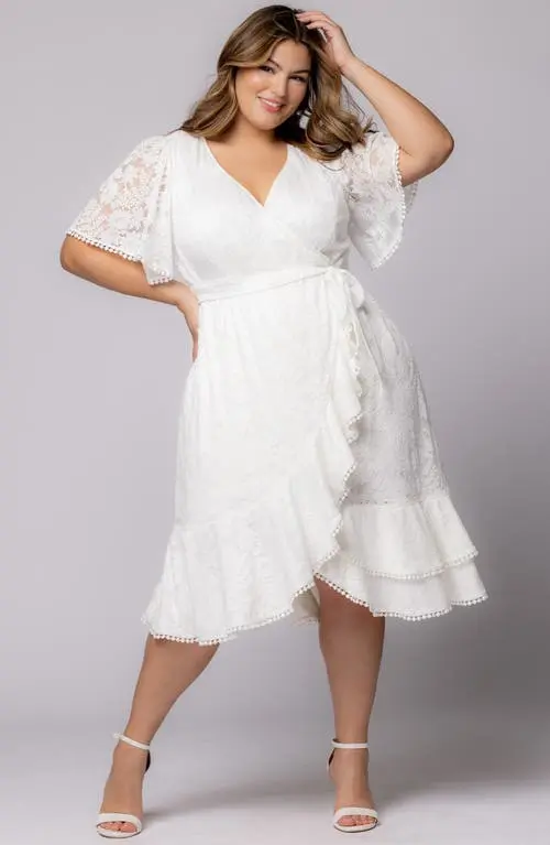 KIYONNA Palermo Lace Faux Wrap Dress - White