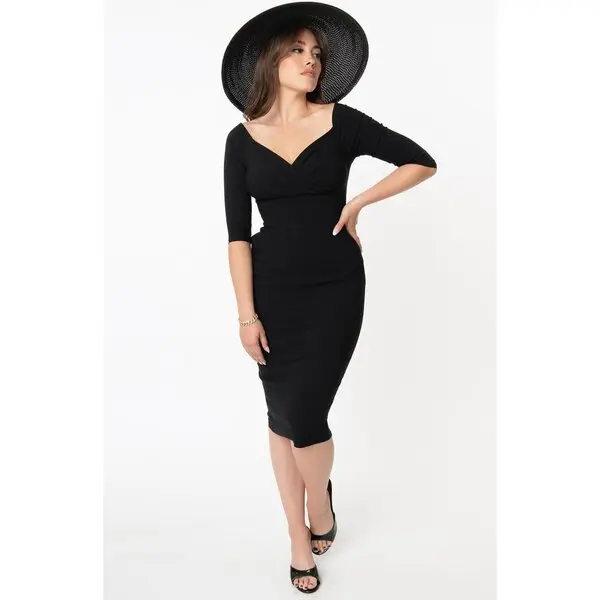 Unique Vintage Shailene Pencil Dress - Black